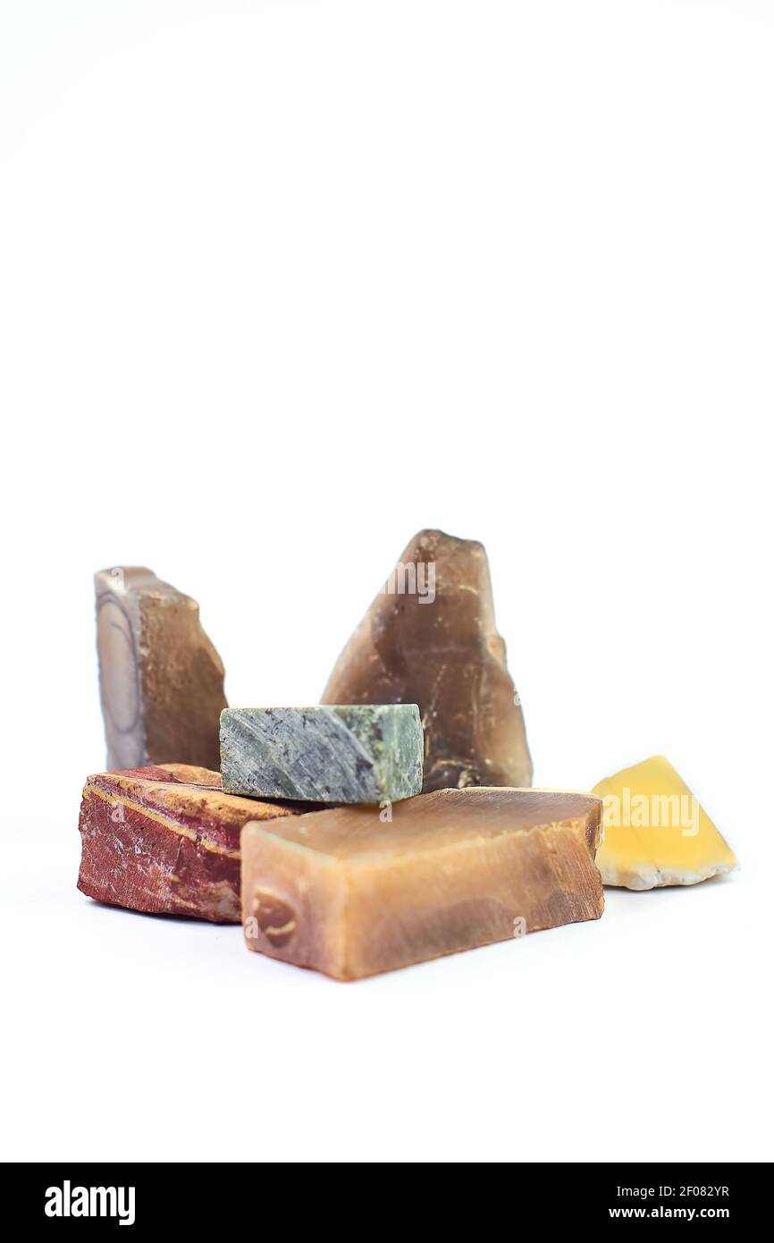 colorful minerals collection isolated on white background - geology ...