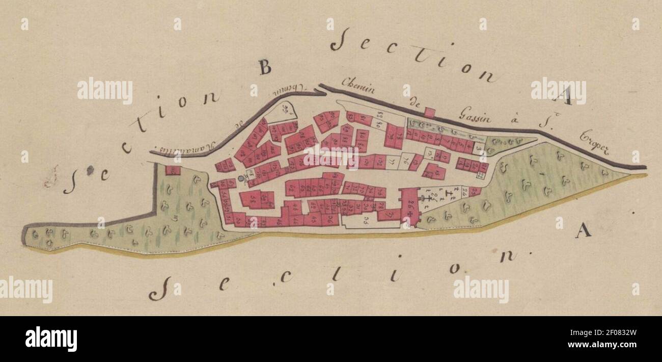 Plan du village de Gassin (section du cadastre de 1808 Stock Photo - Alamy