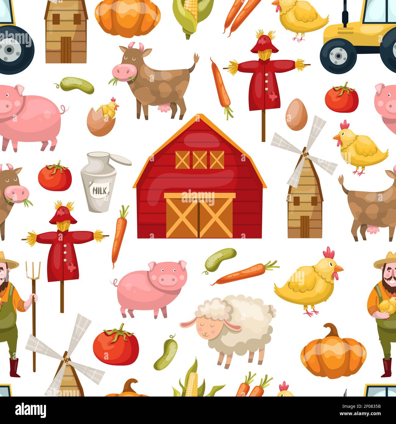 Farming seamless pattern with livestock animals and agriculture ...