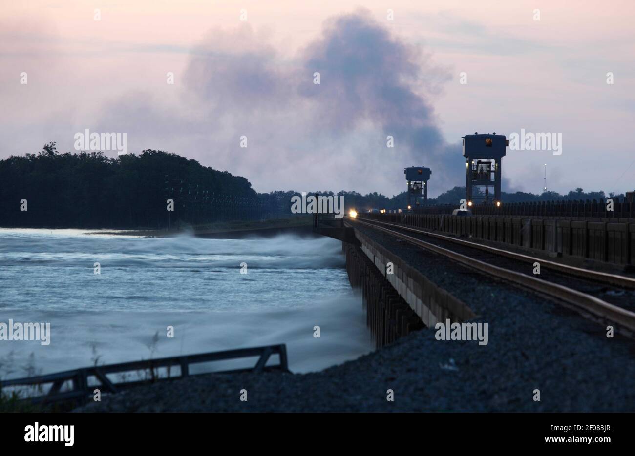 17 May 2011. Melville, Louisiana, USA. The Morganza Spillway is opened ...