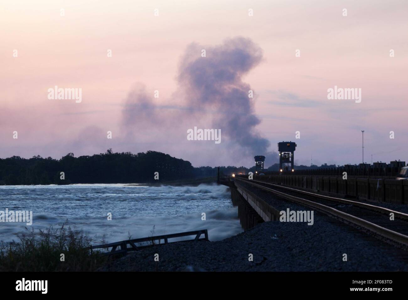 17 May 2011. Melville, Louisiana, USA. The Morganza Spillway is opened ...