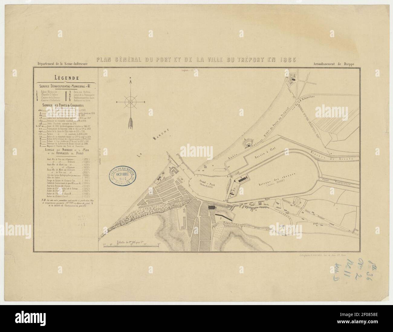 Plan général du port et de la ville du Tréport en 1863 Stock Photo - Alamy