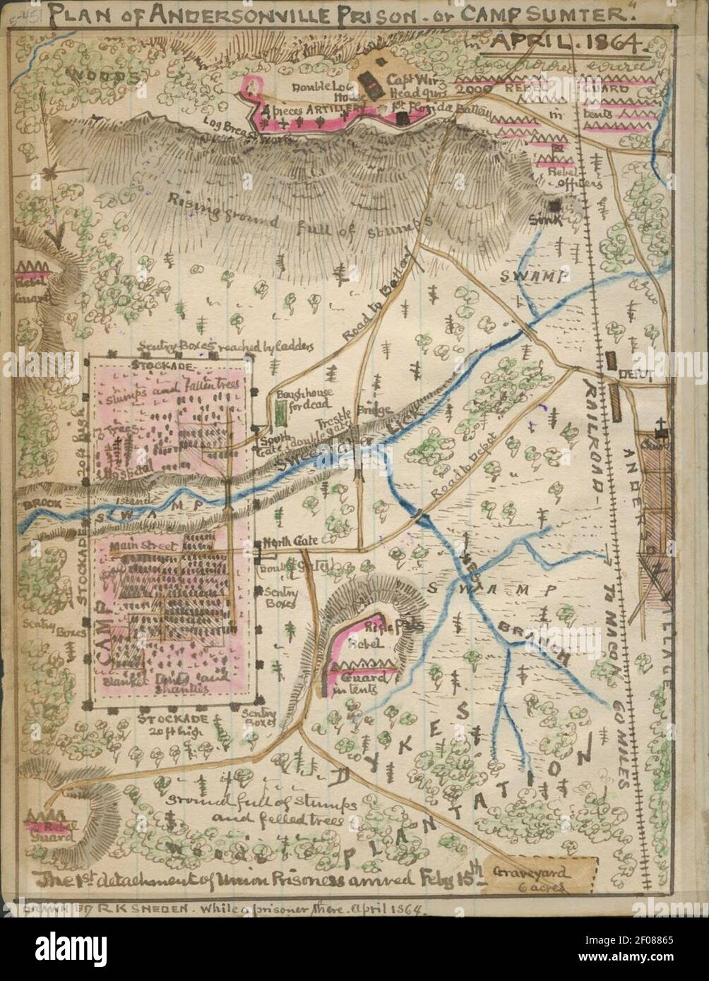 Plan of Andersonville Prison or Camp Sumter, April, 1864 Stock Photo ...