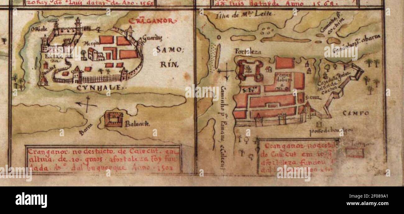 Plan of Cranganor and Cranganor Fort from a Portuguese atlas, 1630 ...