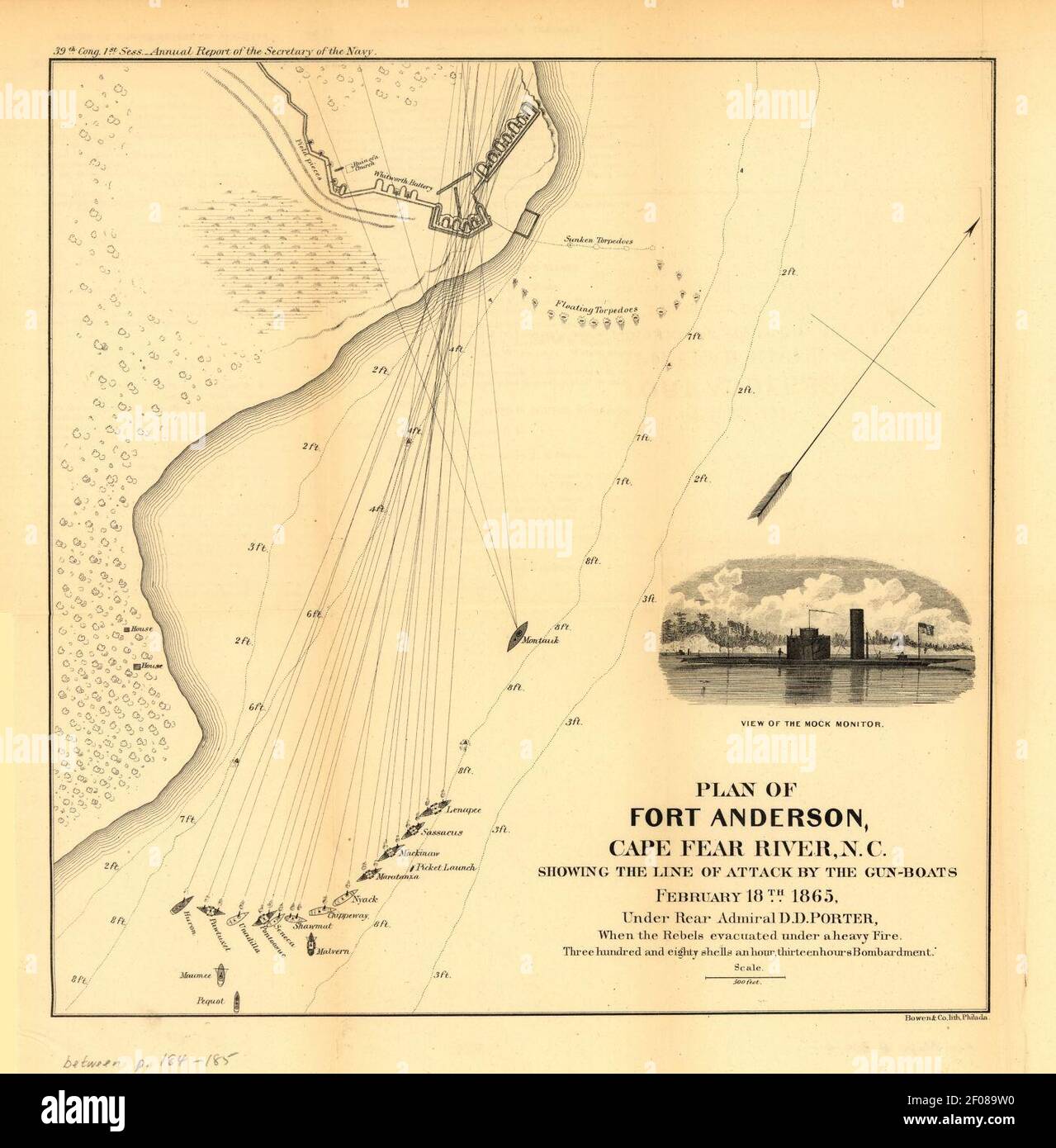 Plan of Fort Anderson, Cape Fear River, N.C. showing the line of attack ...