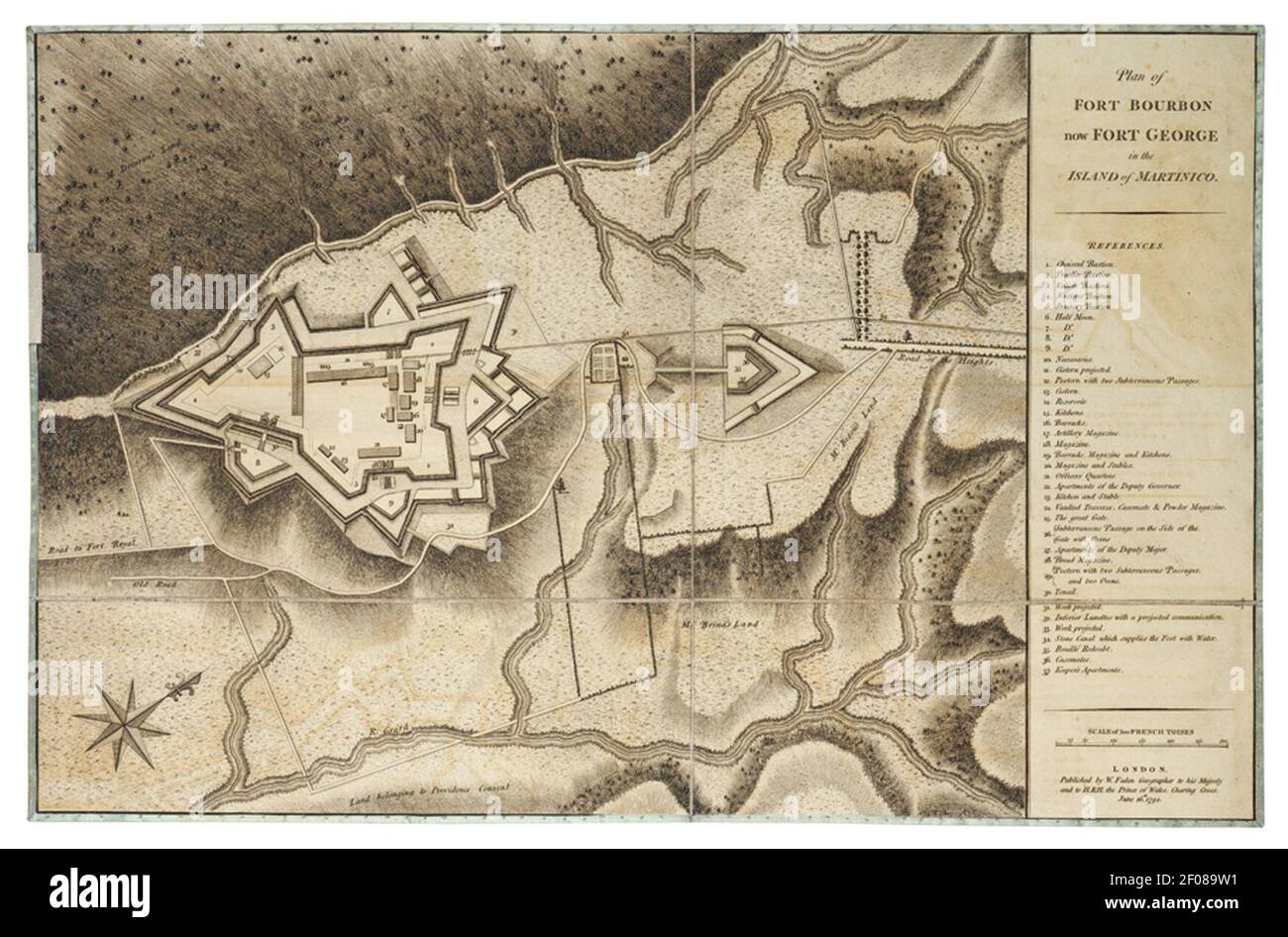 Plan of Fort Bourbon now Fort George in the Island of Martinico Stock ...