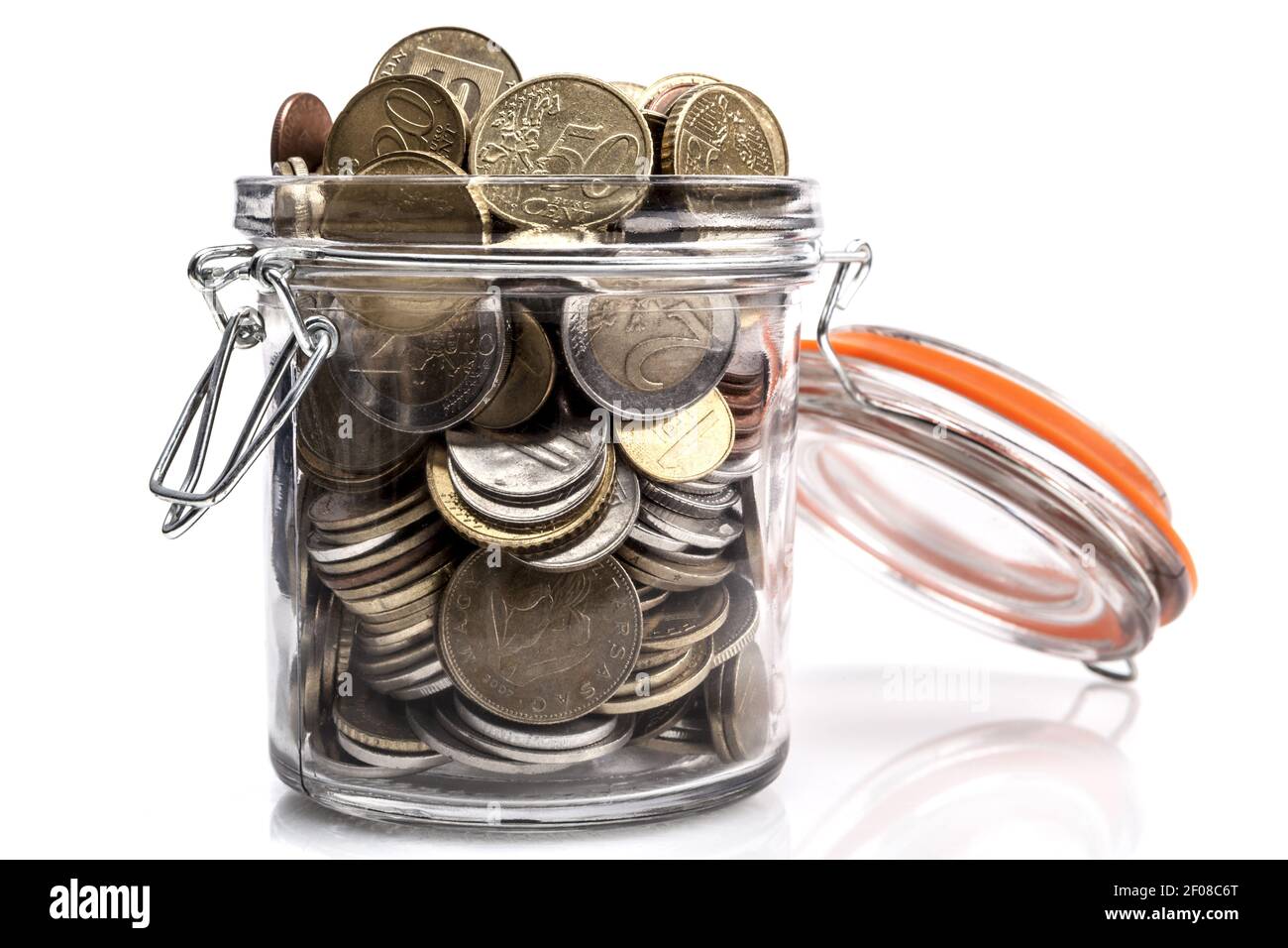 Piggy bills coins jar hi-res stock photography and images - Alamy