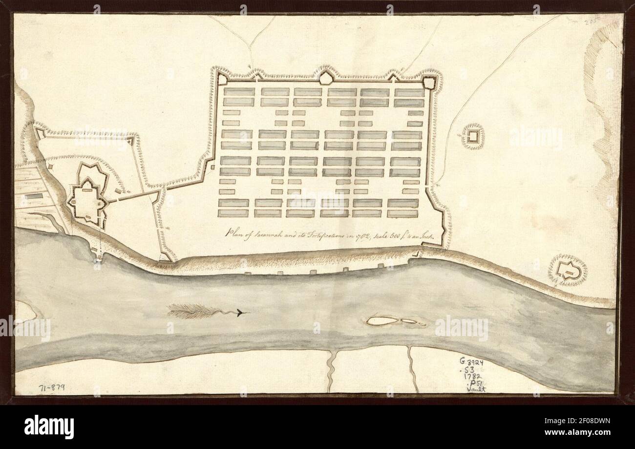 Plan of Savannah and its fortifications in 1782 Stock Photo - Alamy