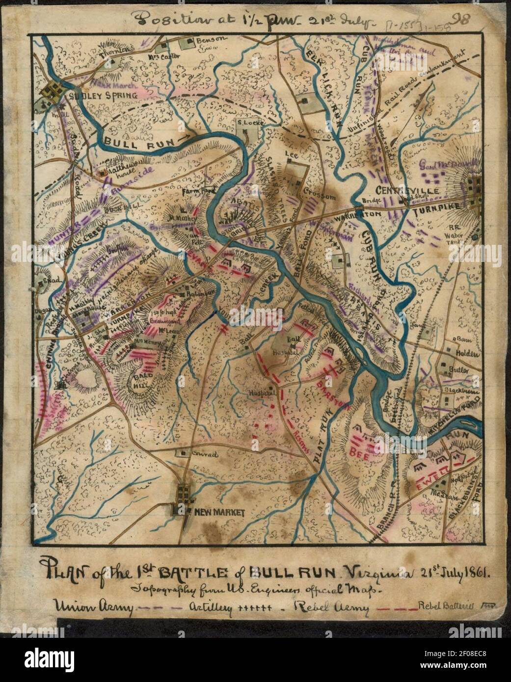Plan of the 1st Battle of Bull Run Virginia 21st July 1861. Topography ...