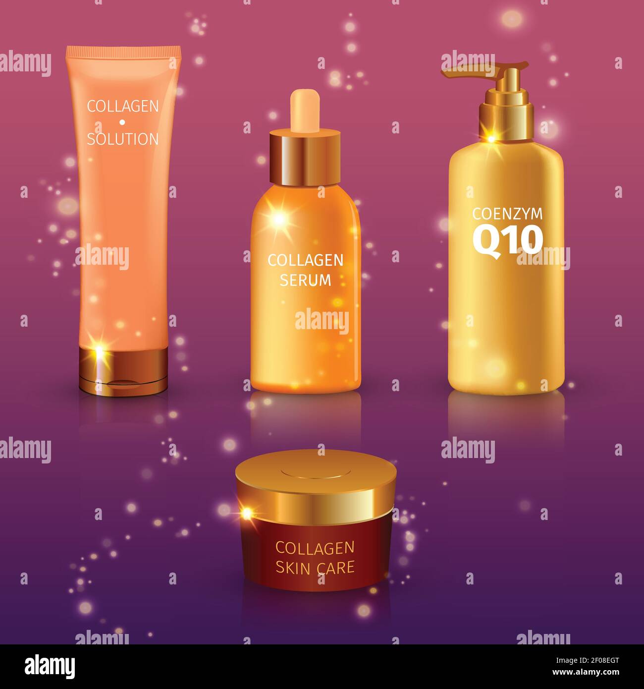 Realistic yellow collagen serum tubes icon set different size tubes on ...