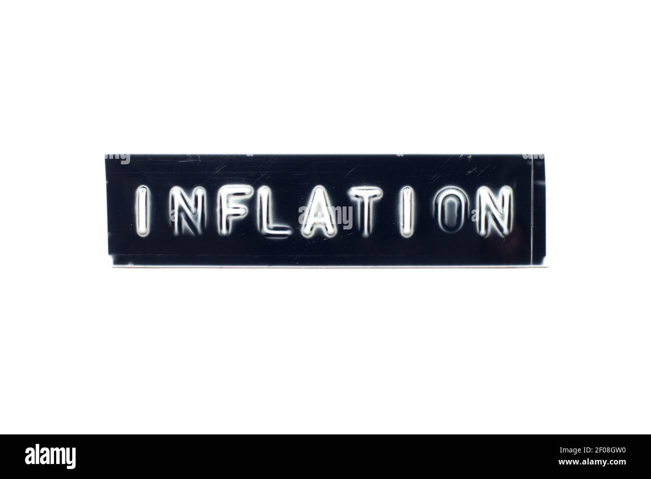 Embossed letter in word inflation on black banner with white background ...