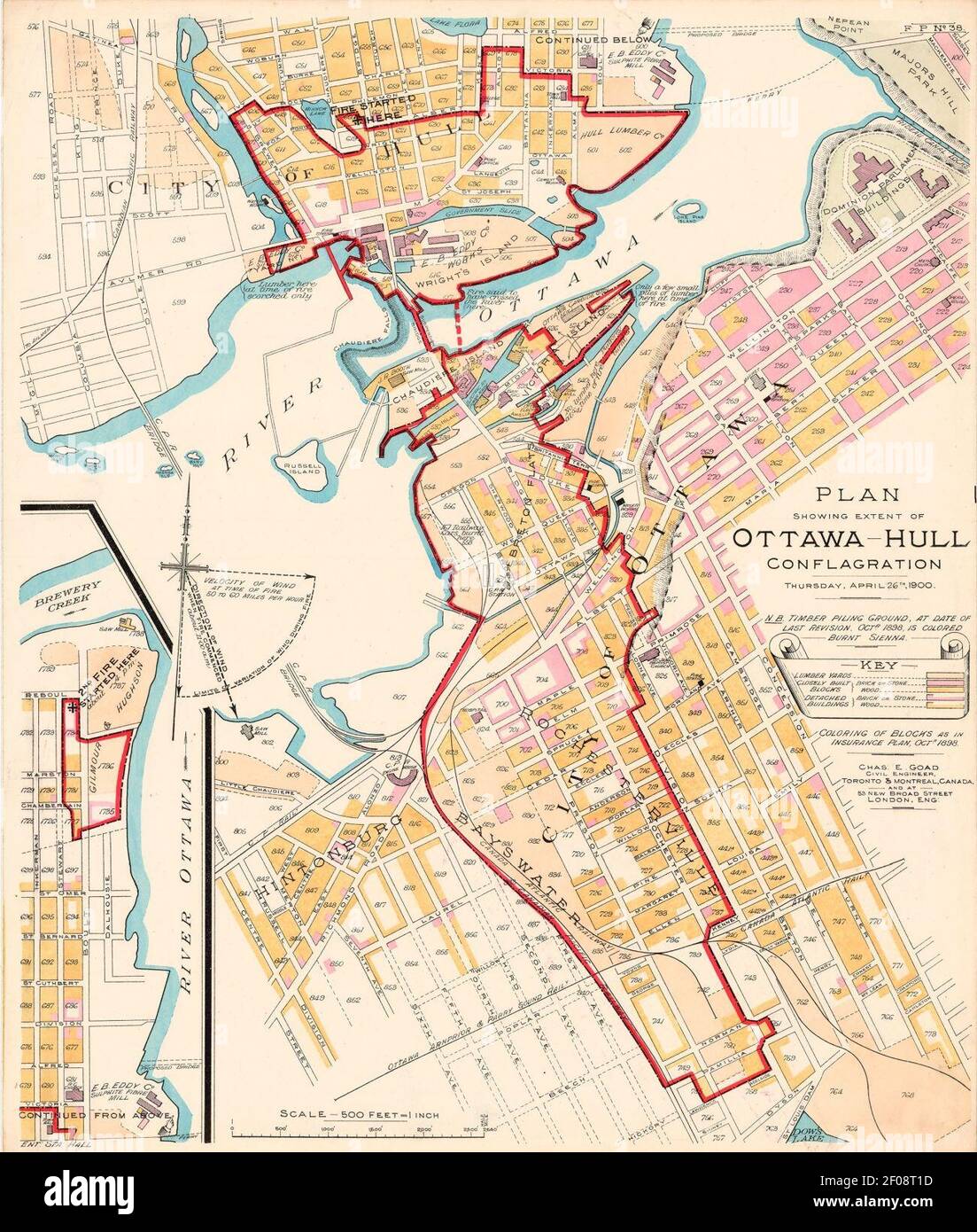 Plan showing extent of Ottawa-Hull Conflagration Stock Photo - Alamy