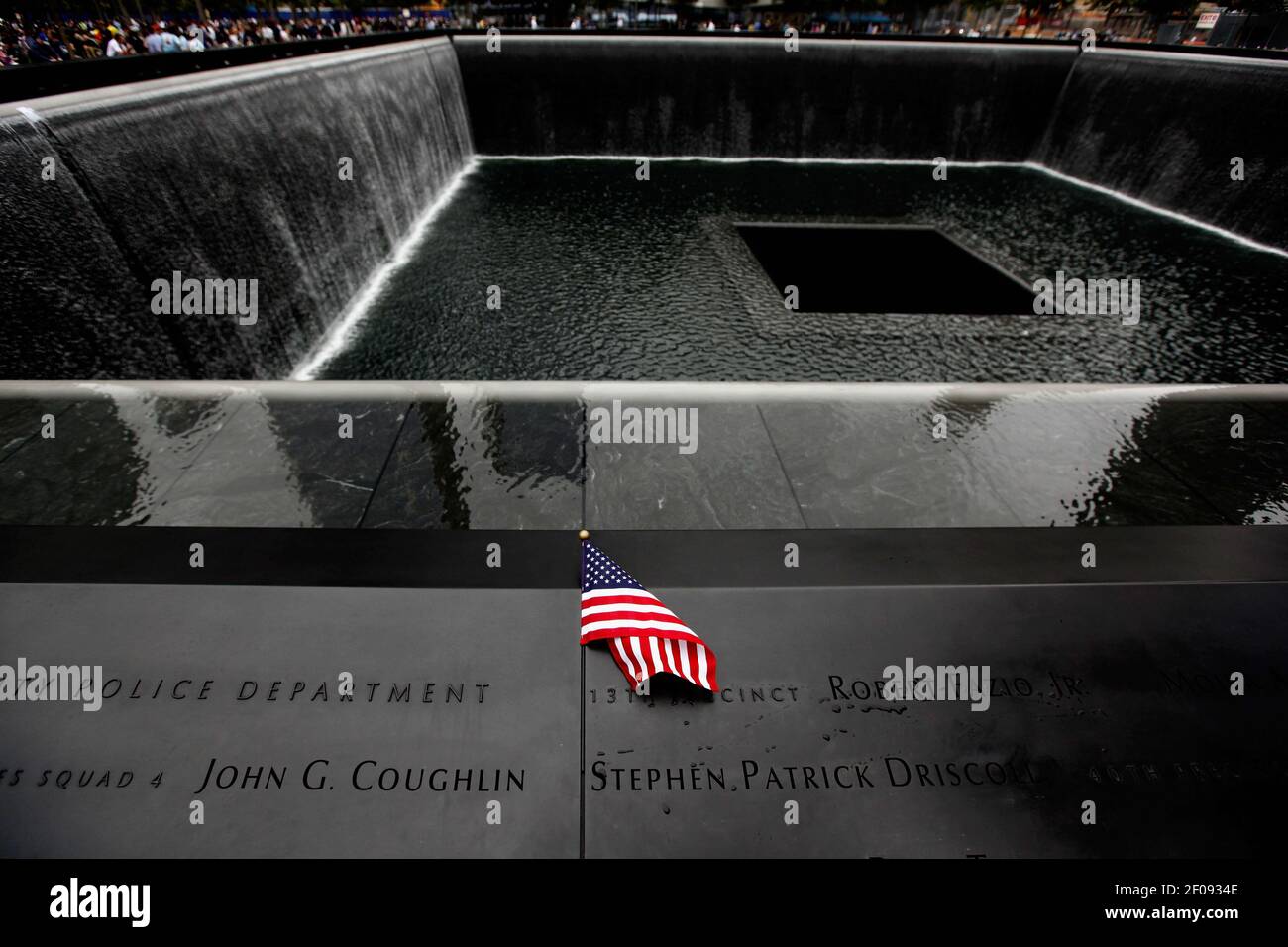 11 September 2011 - New York, NY - A small U.S. flag is stuck into the ...