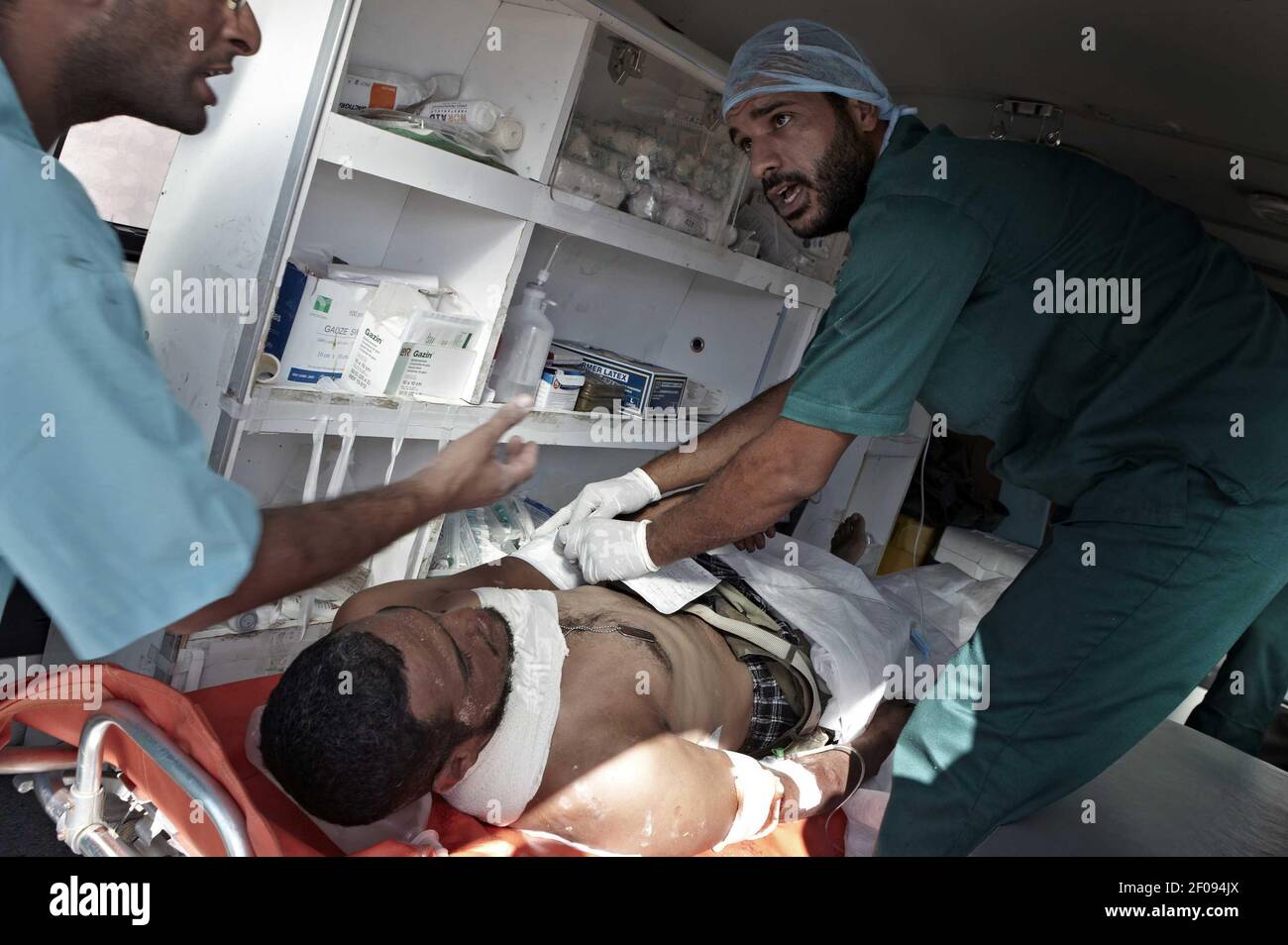 15 September 2011 - Sirte, Libya - Wounded at the front line of Sirte a ...