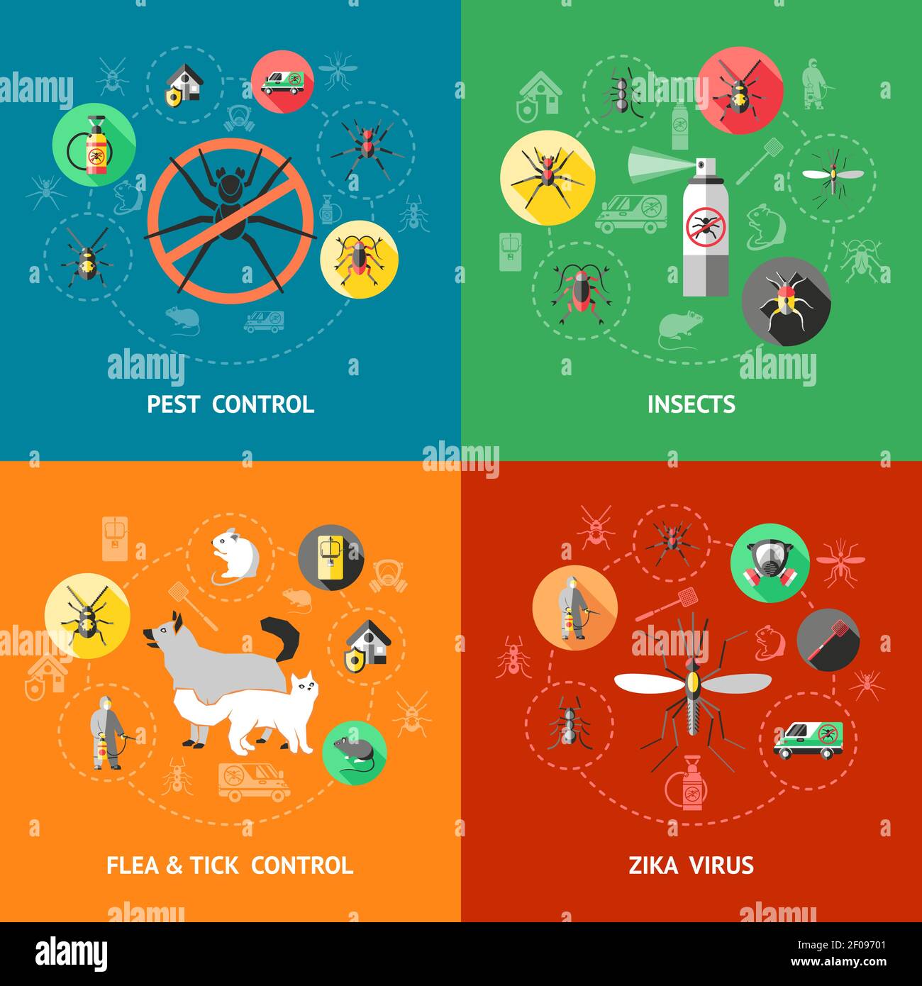 Pest control concept with insecticide against ant cockroach mosquito ...