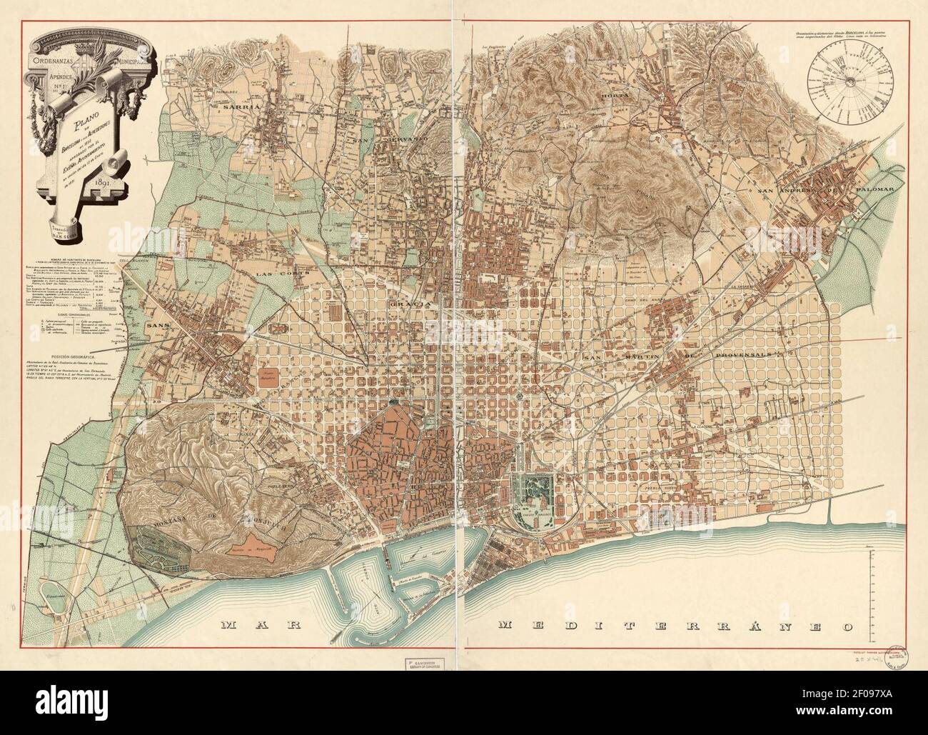 Plano de Barcelona y sus alrededores en 1890 - aprobado por el exemo ...