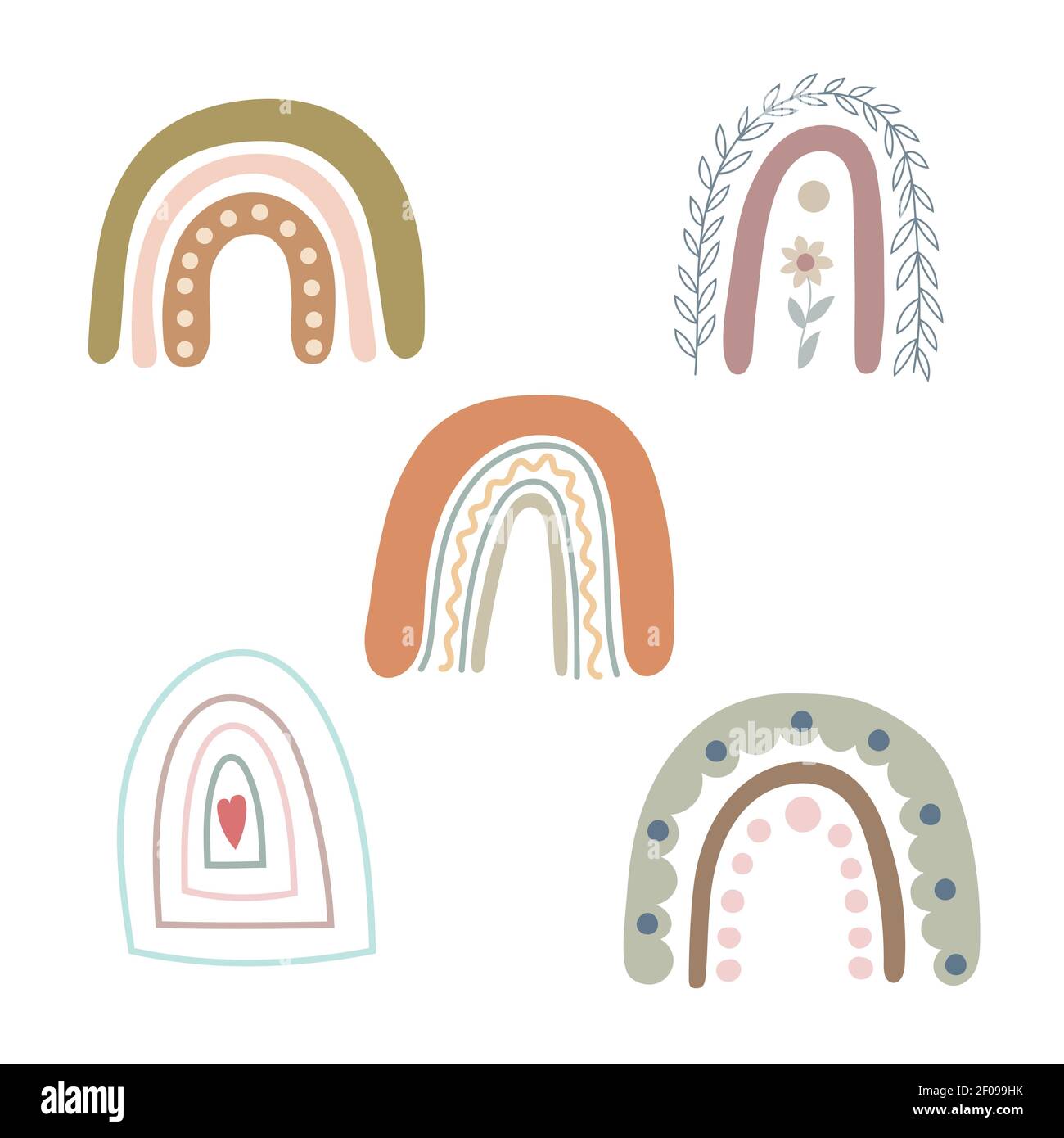 Boho rainbows set abstract shapes, simple hand drawn silhouette vector ...