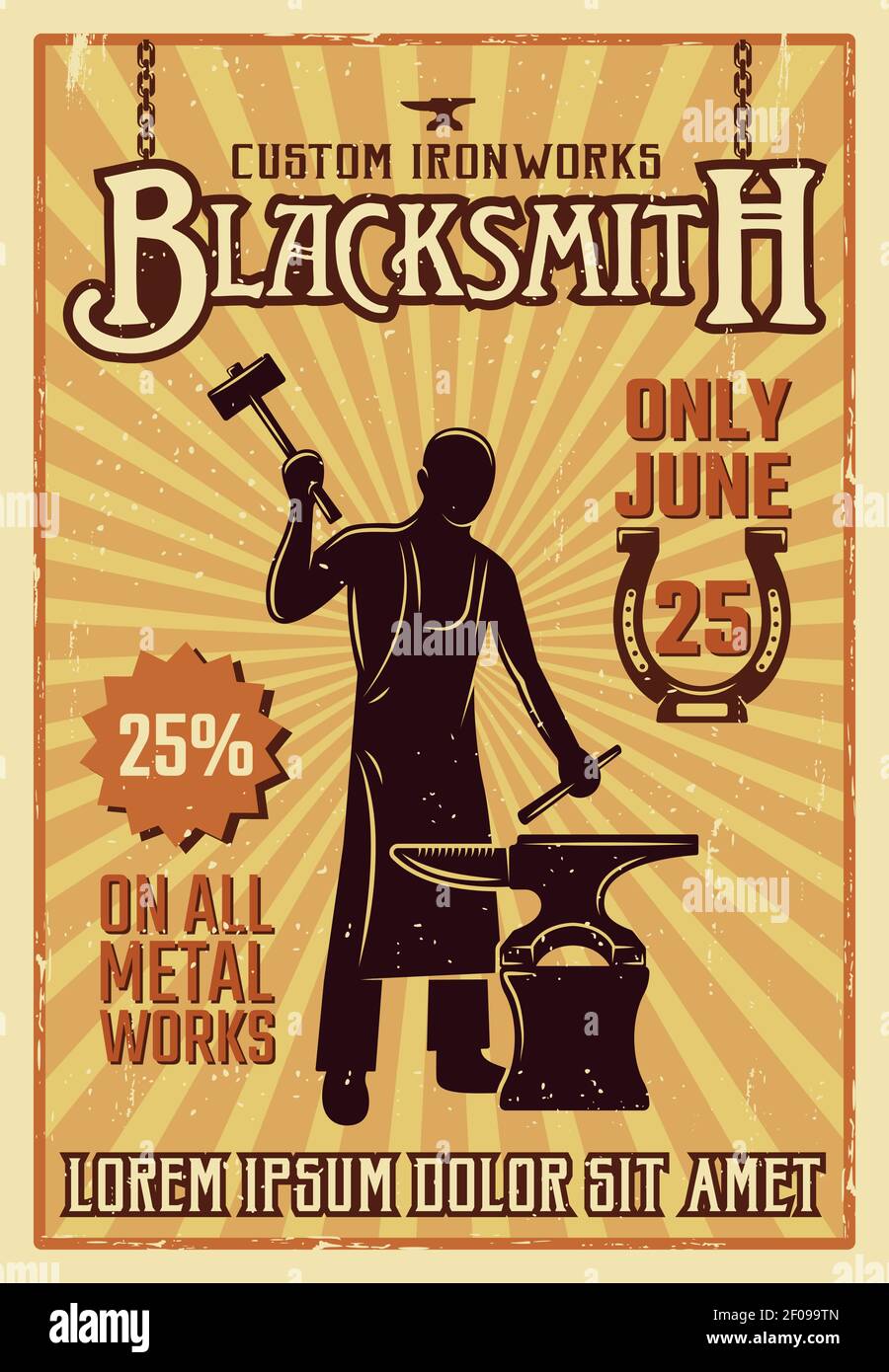 Blacksmith yellow poster or flyer with descriptions of custom iron ...