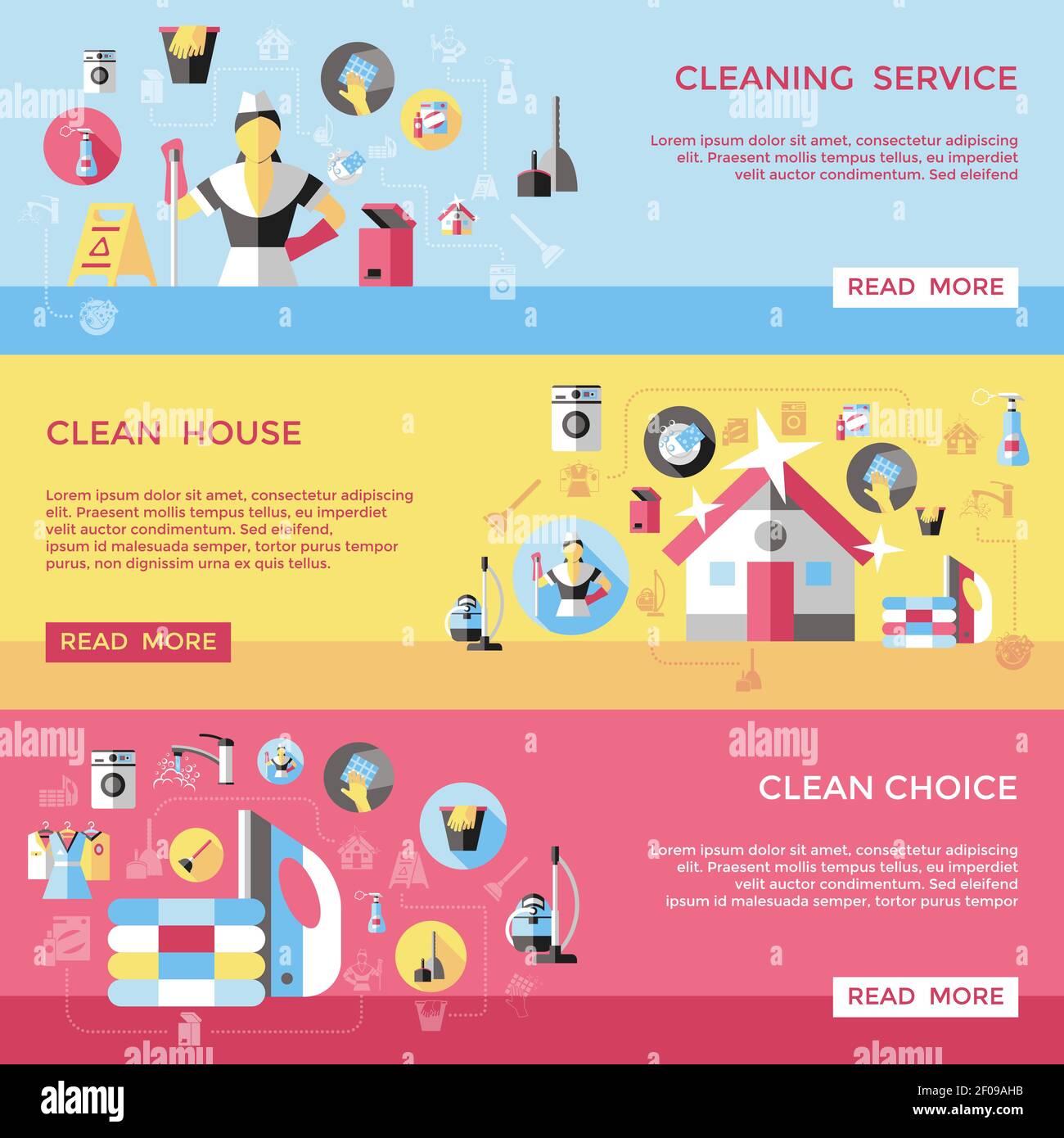Professional cleaning horizontal banners set with shiny house washing ...