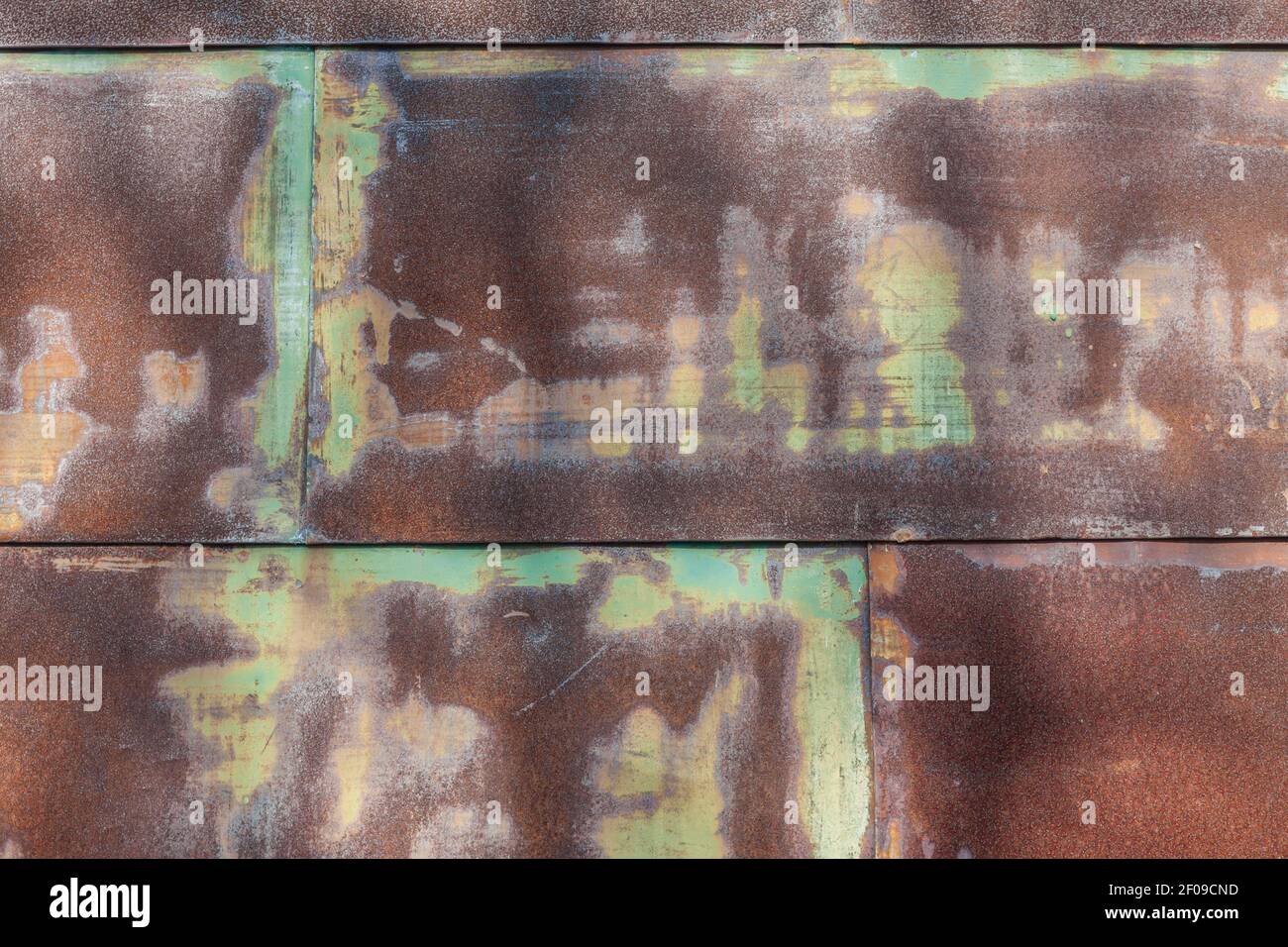 Rusty steel plating made by Nisshin (Nippon) Steel on the wall of a ...