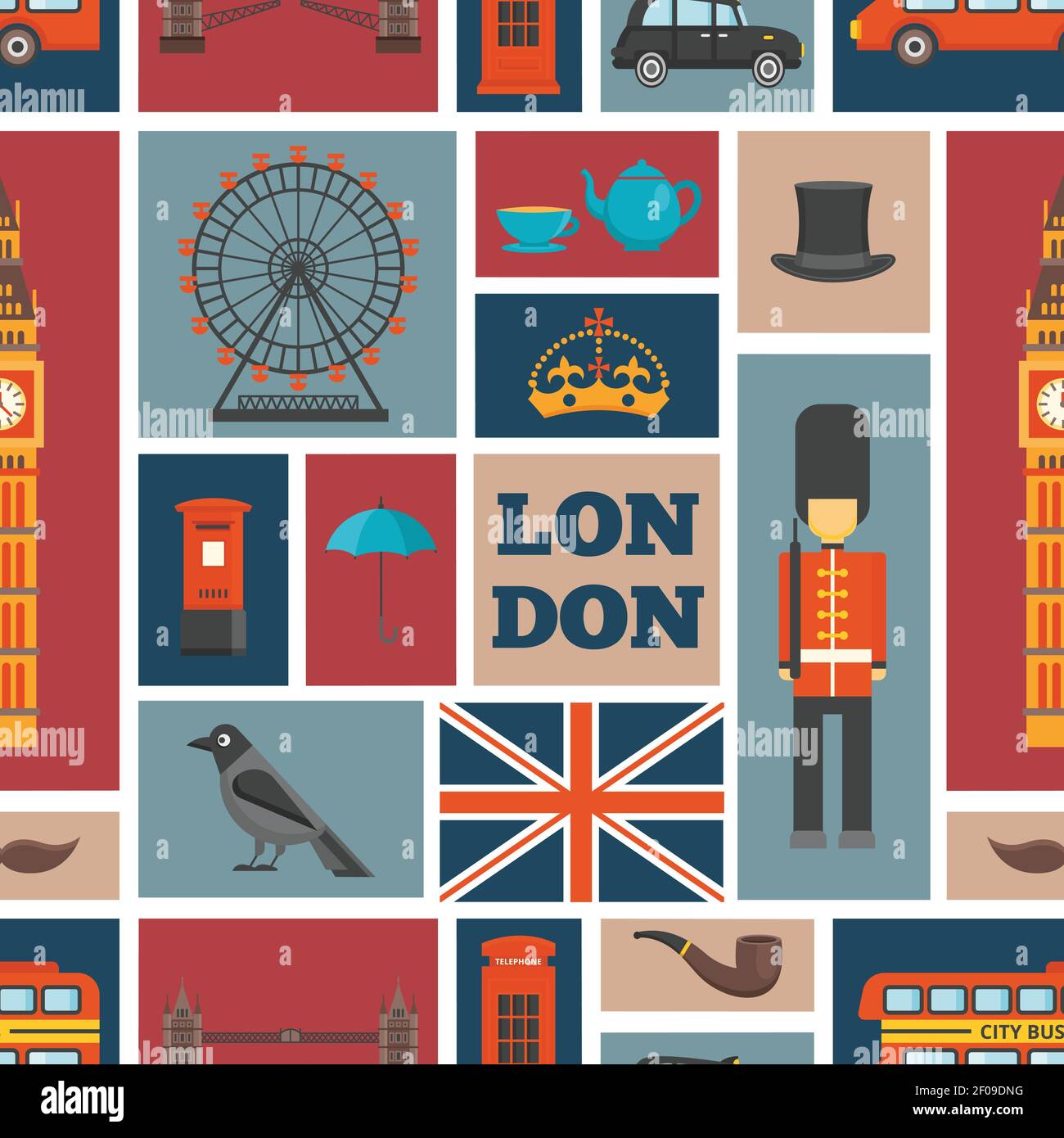 London seamless pattern with isolated square icons on uk theme and ...