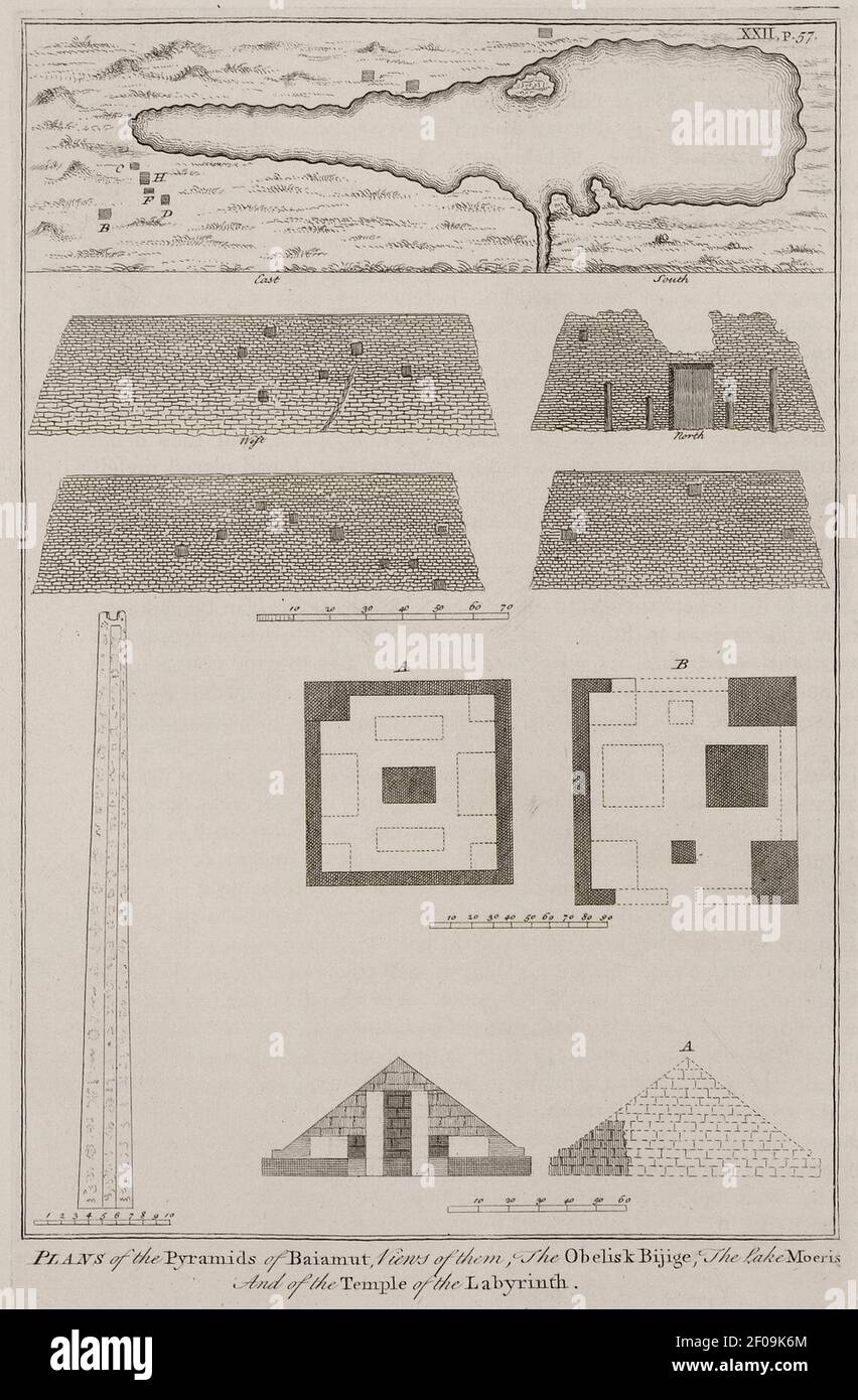 Plans of the Pyramids of Baiamut, Views of them, the Obelisk Bijige ...