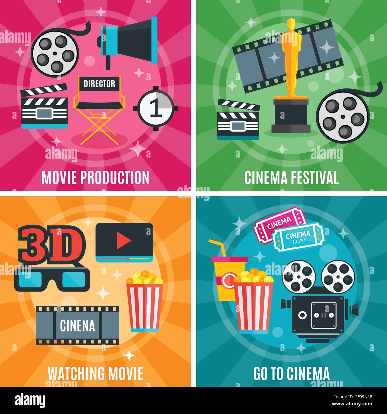 Cinema industry concept with production awards and festivals watch film ...