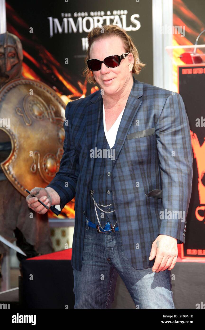 31 October 2011 - Hollywood, CA - Mickey Rourke poses during his Hand ...