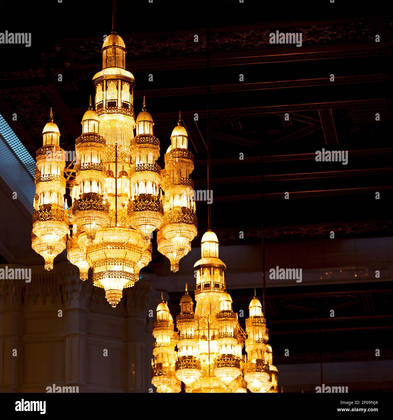 In oman muscat old mosque and the antique glass chandelier Stock Photo ...