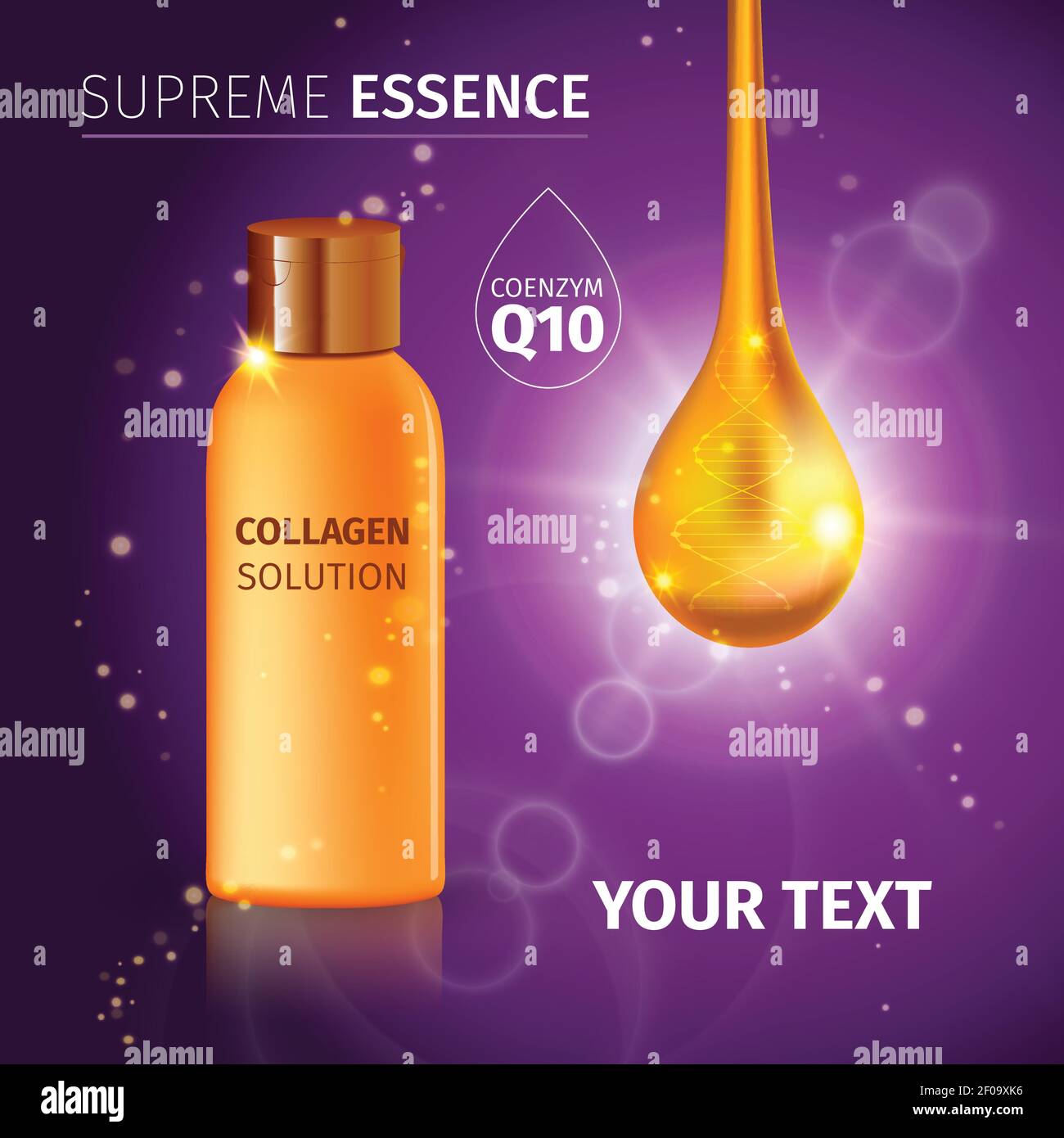 Gold realistic cosmetic tube poster with collagen solution cream or ...
