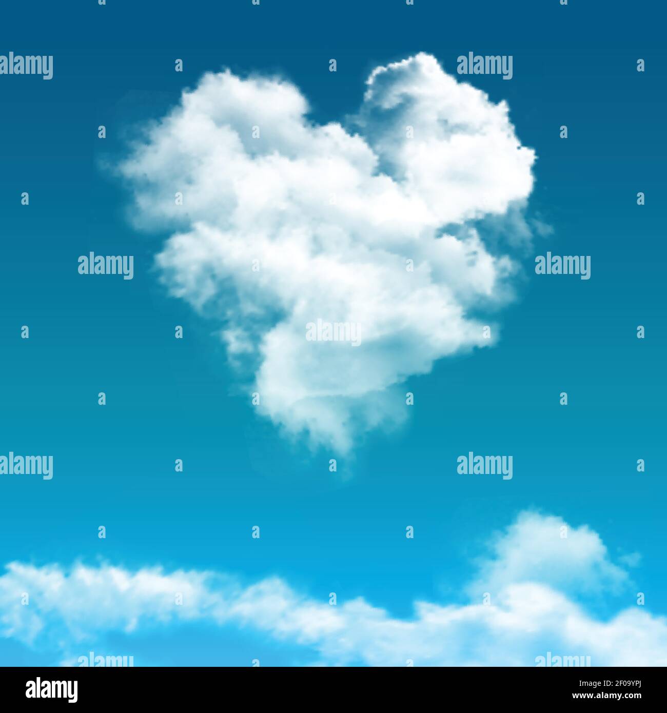 Realistic blue sky with cloud composition with cloud looks like heart ...