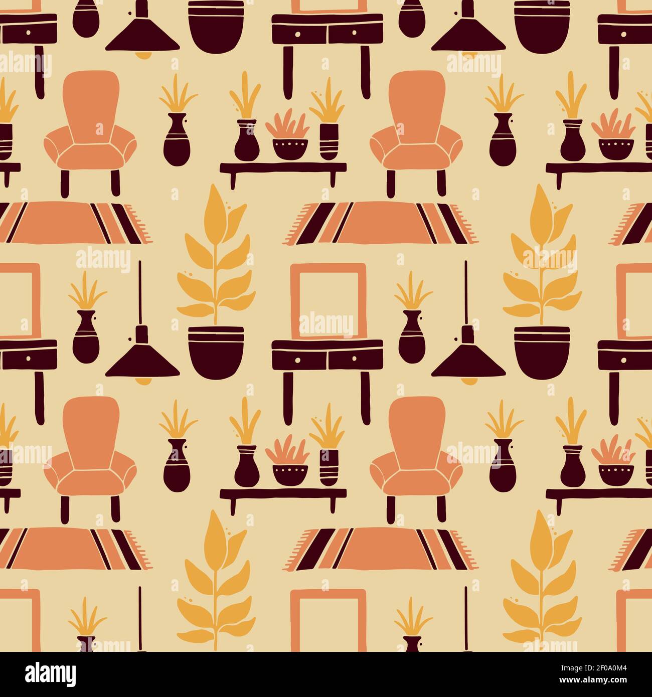 Seamless pattern of living room furniture elements, sofa, chair, shelf ...