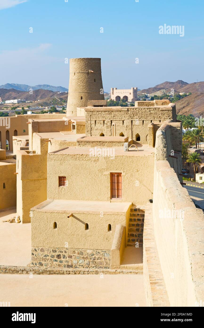 In oman muscat the old defensive fort battlesment sky and star brick ...