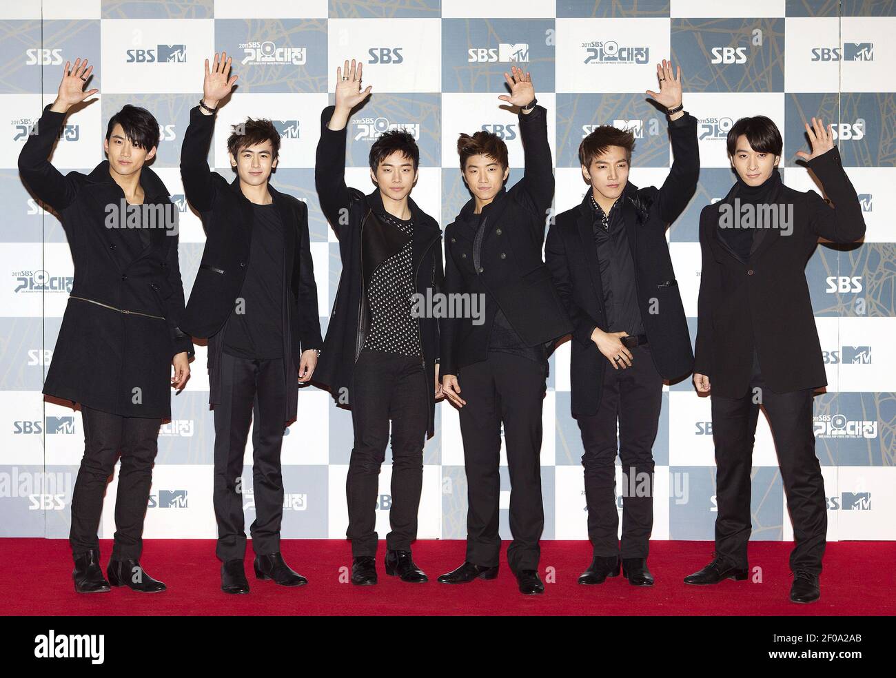 29 DECEMBER 2011-GOYANG, SOUTH KOREA : South Korea K-pop boys band 2PM, attend a photo call ...