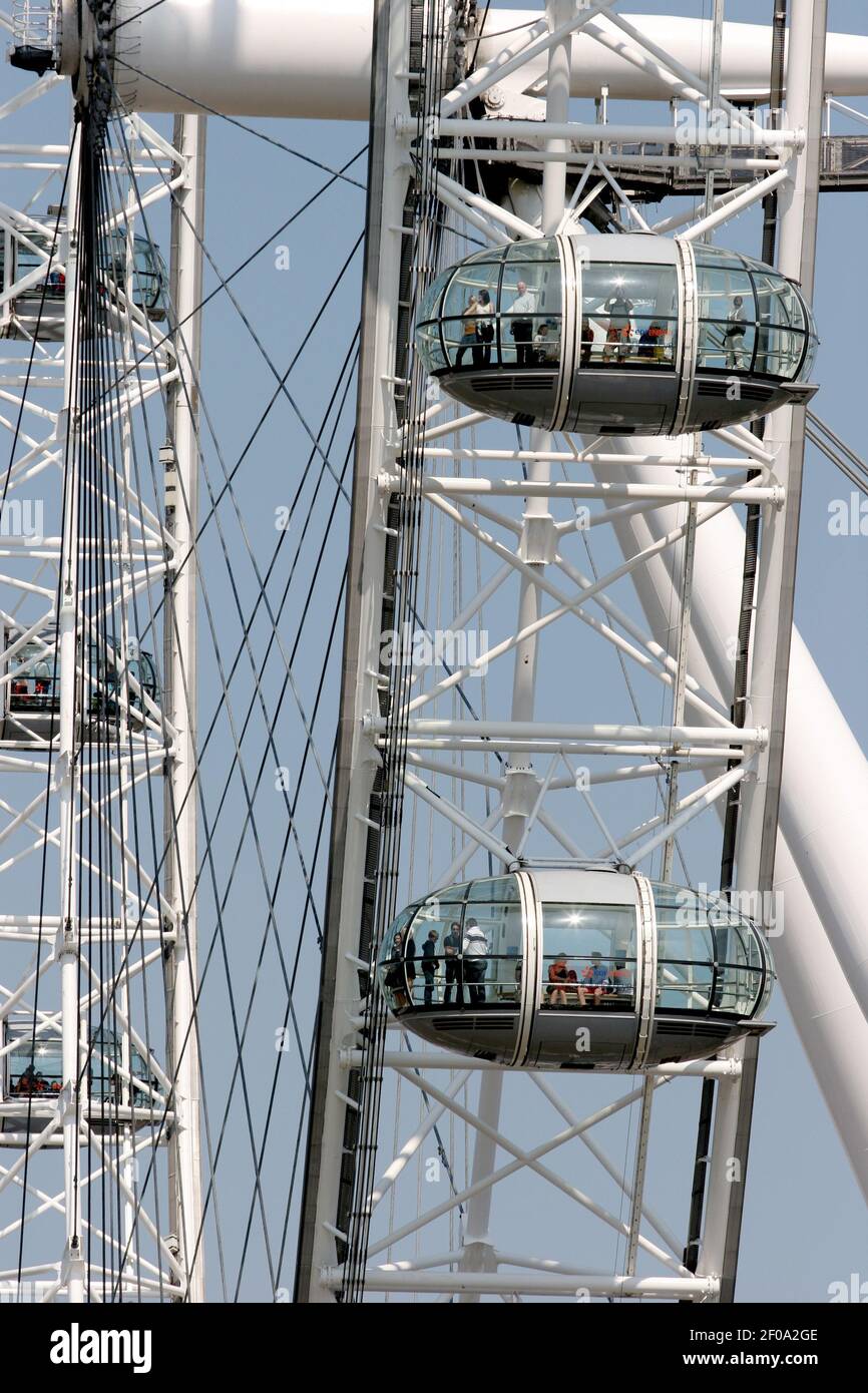 25 April 2011. London, England. Observation pods at the London Eye on ...