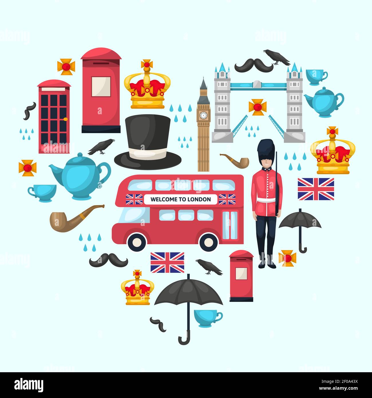 London heart composition with colored isolated icon set combined in ...