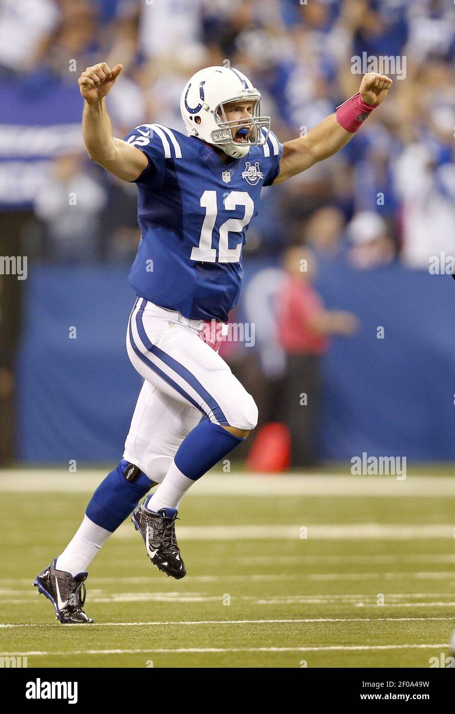 Indianapolis Colts quarterback Andrew Luck (12) reacts after throwing a ...