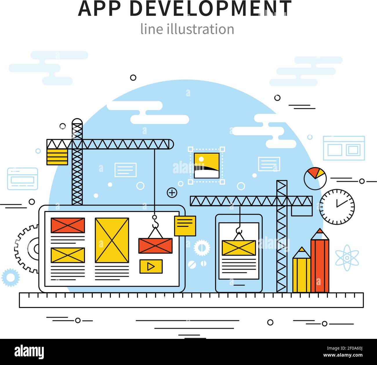 Mobile illustration line poster with building program and design ...