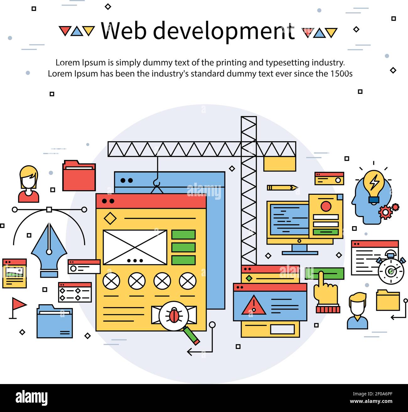 Web development line composition icon set with designers elements and ...