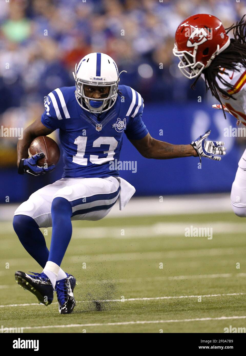 Indianapolis Colts wide receiver T.Y. Hilton (13) attempts to evade ...