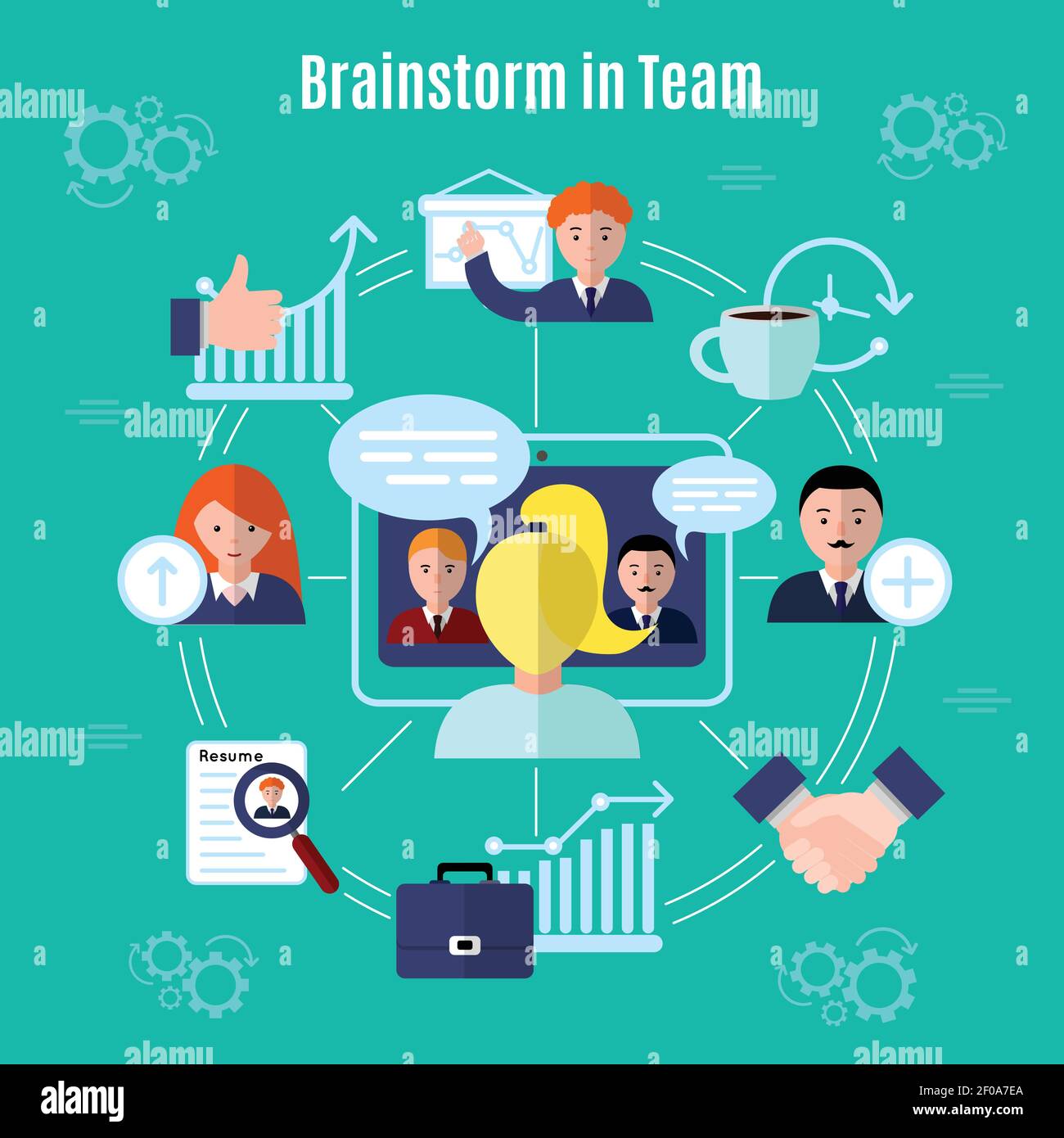 Teamwork flat concept with people who doing their job and reach good ...