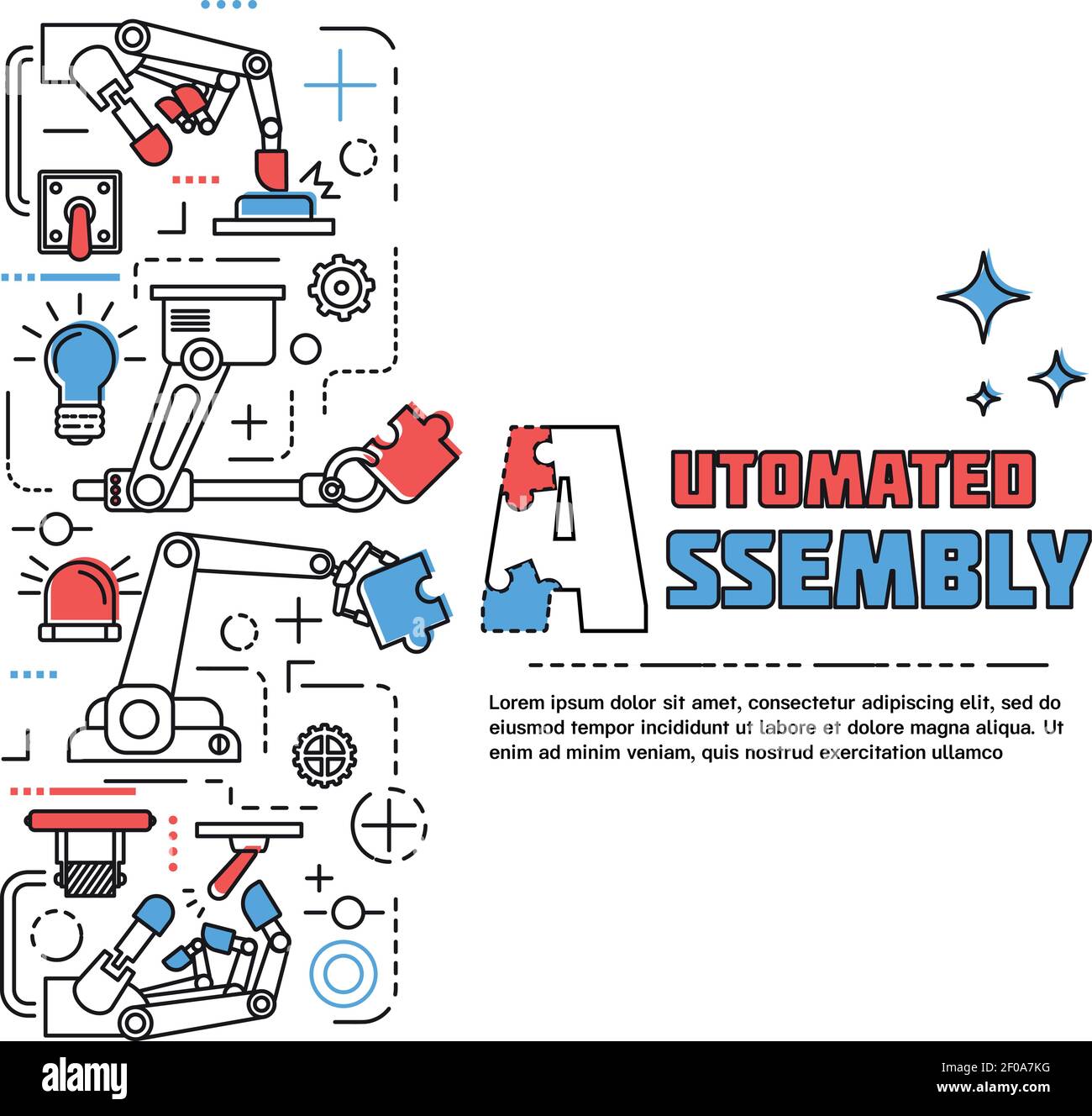 Colored assembly vertical concept with robotic hands holding puzzle ...