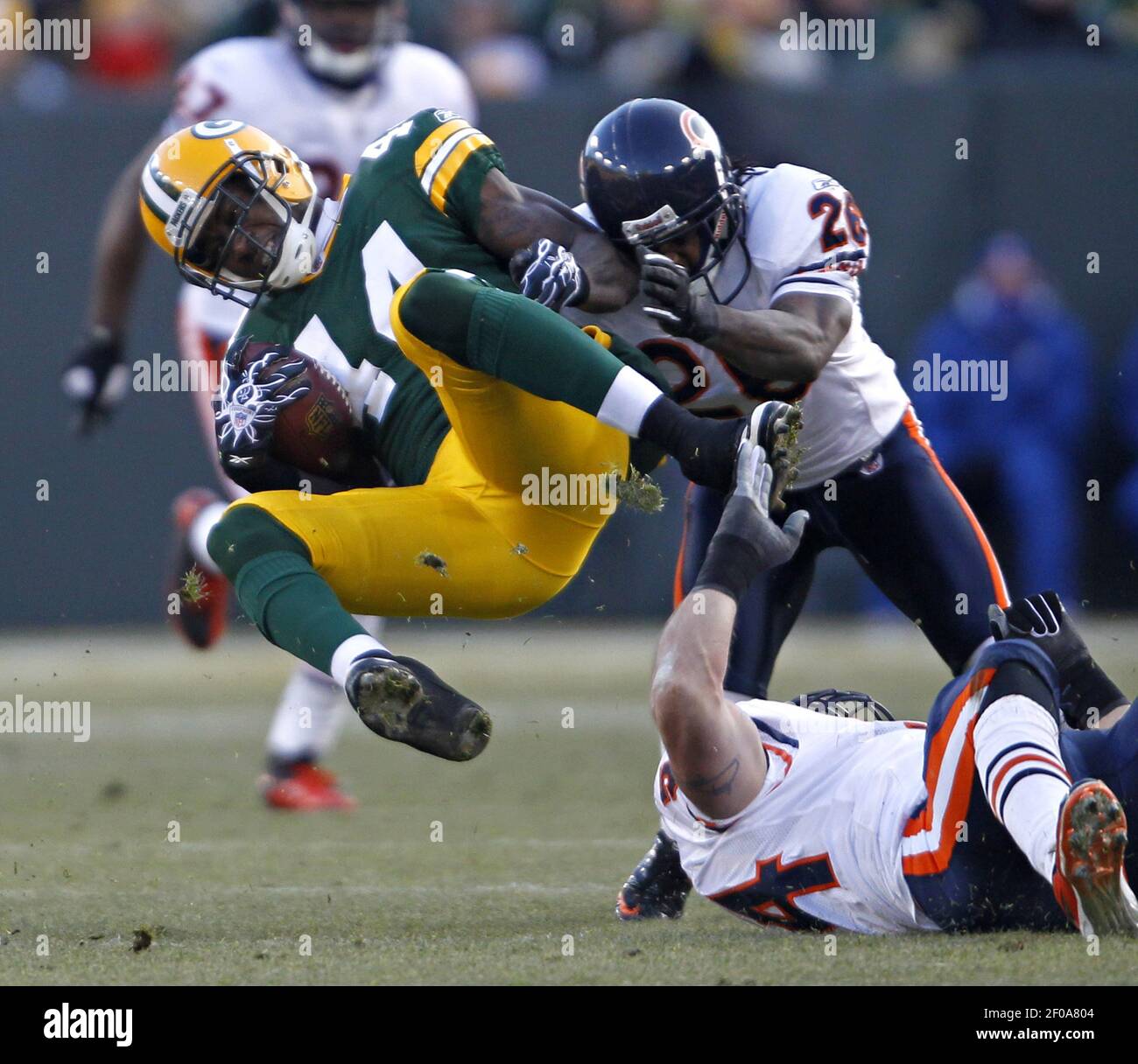 Green Bay Packers running back James Starks (44) is tackled by Chicago ...