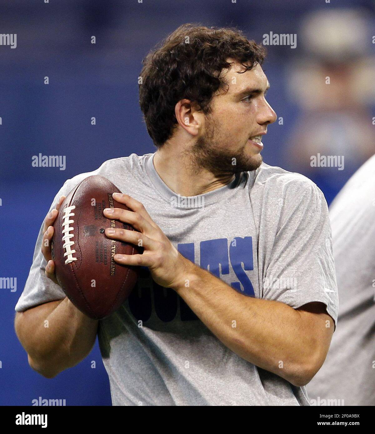 Indianapolis Colts quarterback Andrew Luck (12) warms up before the ...