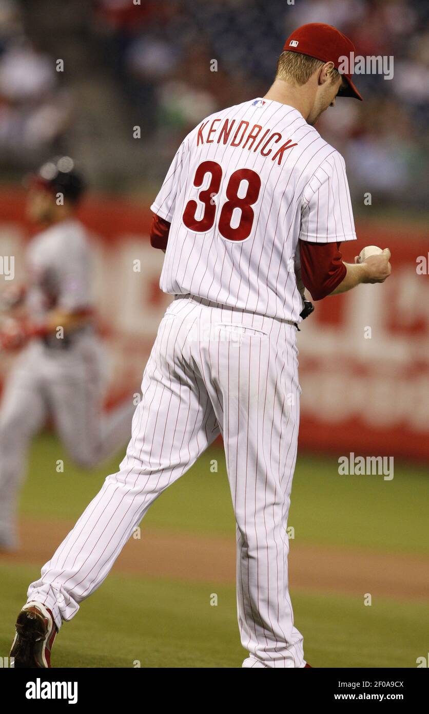 Philadelphia Phillies pitcher Kyle Kendrick walks away after a two-run ...