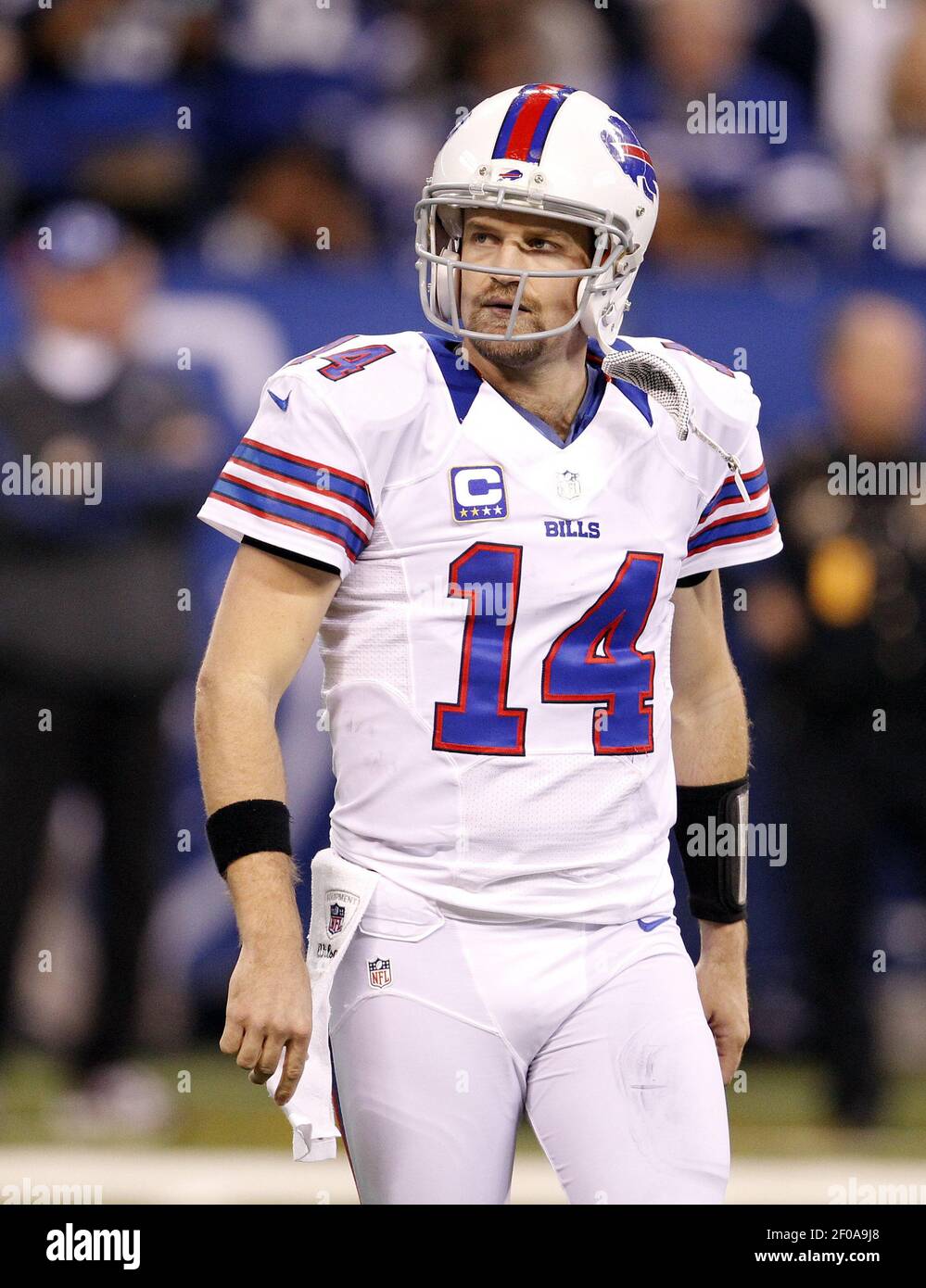 Buffalo Bills quarterback Ryan Fitzpatrick (14) looks to the scoreboard ...