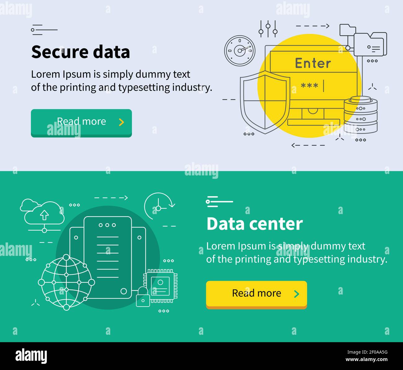 Two horizontal datacenter banner set with headlines secure data and ...