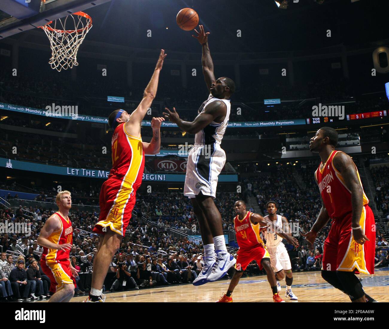 Orlando Magic forward Brandon Bass (30) shoots over Houston Rockets ...