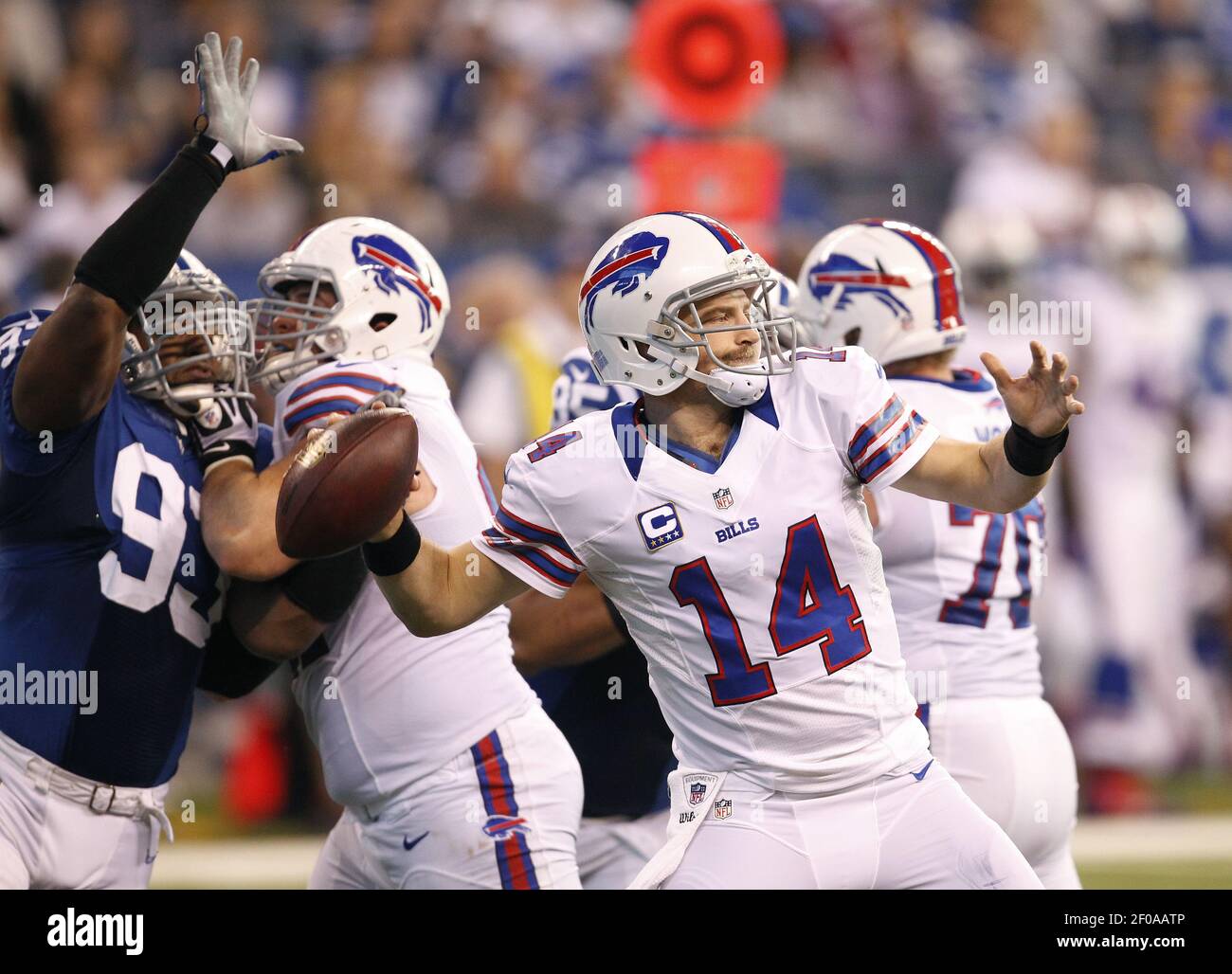 Buffalo Bills quarterback Ryan Fitzpatrick (14) throws under pressure ...