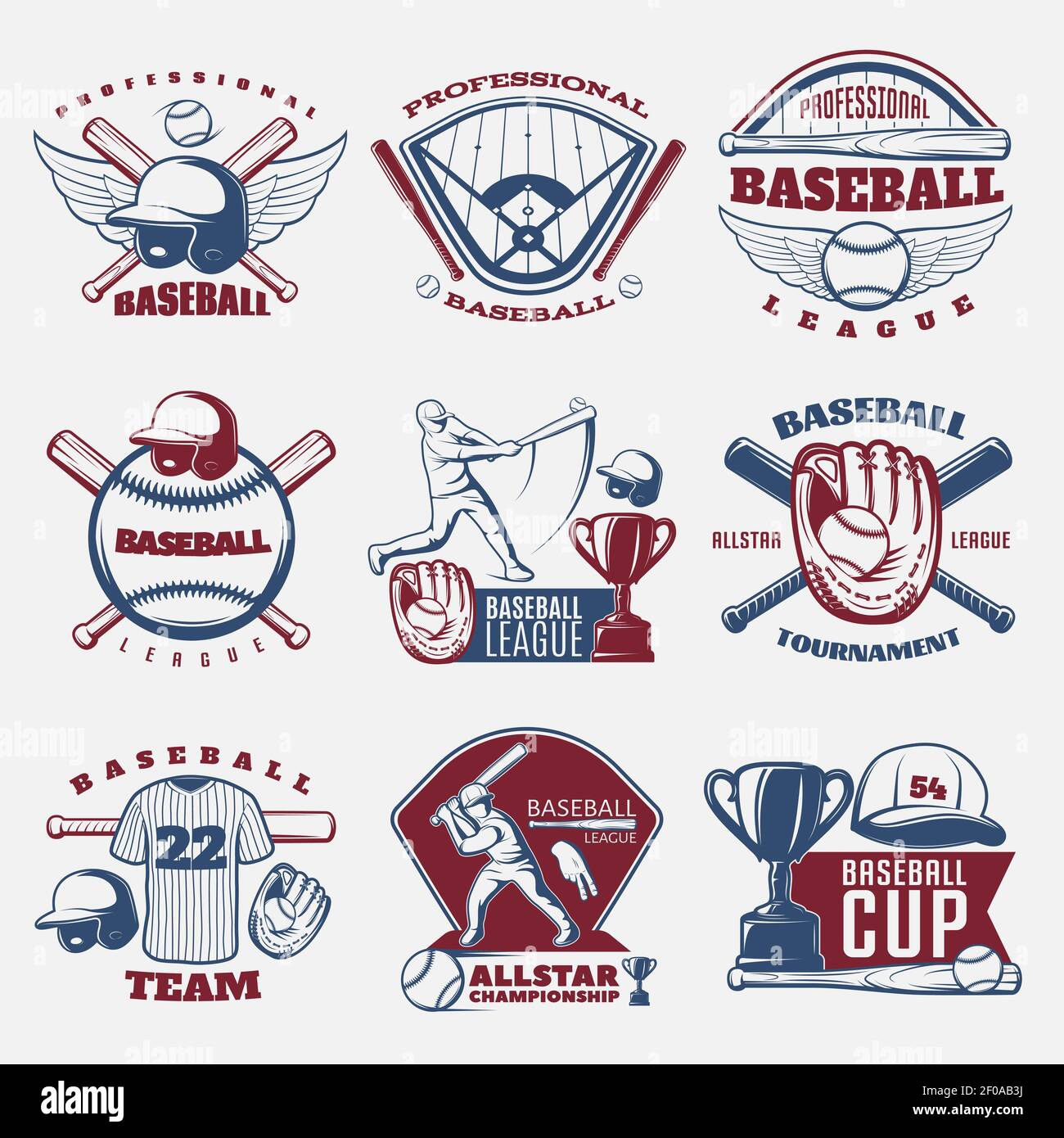 Baseball colored emblems of teams and tournaments with trophy sports ...